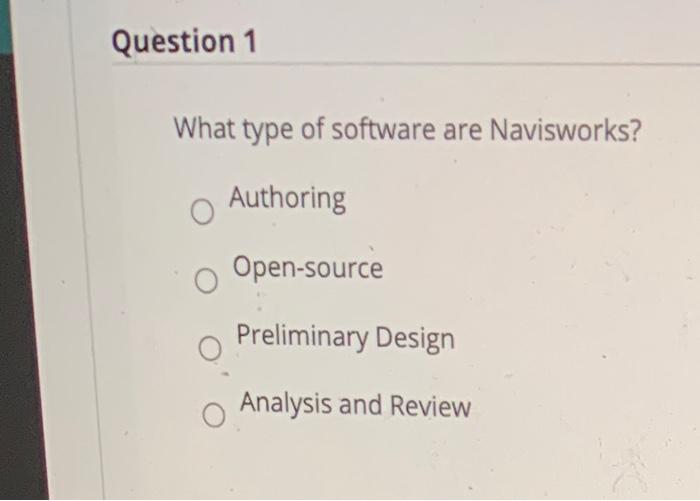 Solved Question 1 What type of software are Navisworks? | Chegg.com