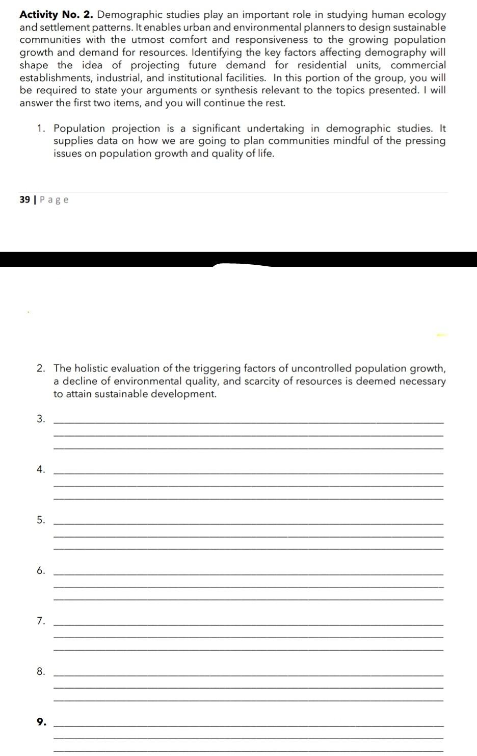 Solved Activity No. 2. Demographic studies play an important | Chegg.com