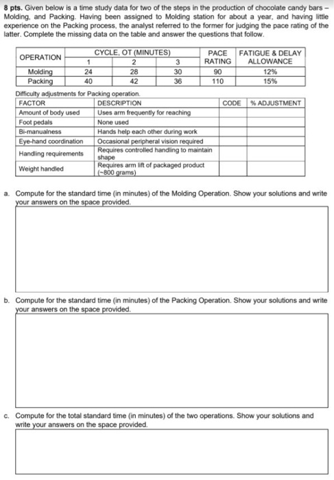 Solved This is an Industrial Engineering question, Methods | Chegg.com