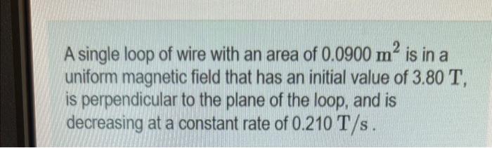 Solved A single loop of wire with an area of 0.0900 m2 is in | Chegg.com
