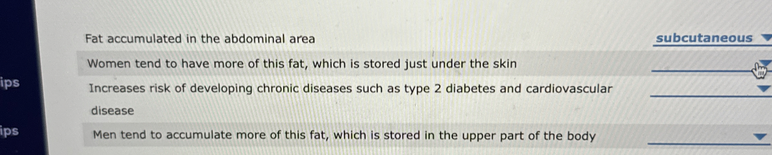 Solved Fat accumulated in the abdominal | Chegg.com
