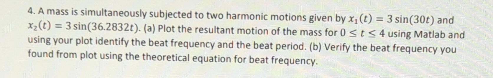 Solved 4. A mass is simultaneously subjected to two harmonic | Chegg.com