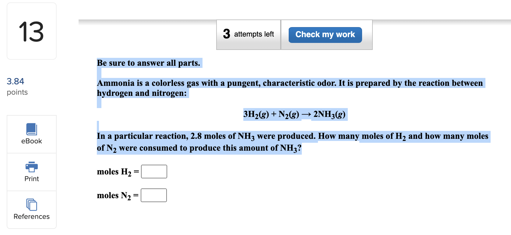 Solved Be sure to answer all parts.Ammonia is a colorless | Chegg.com