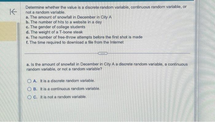 Solved Determine whether the value is a discrete random | Chegg.com