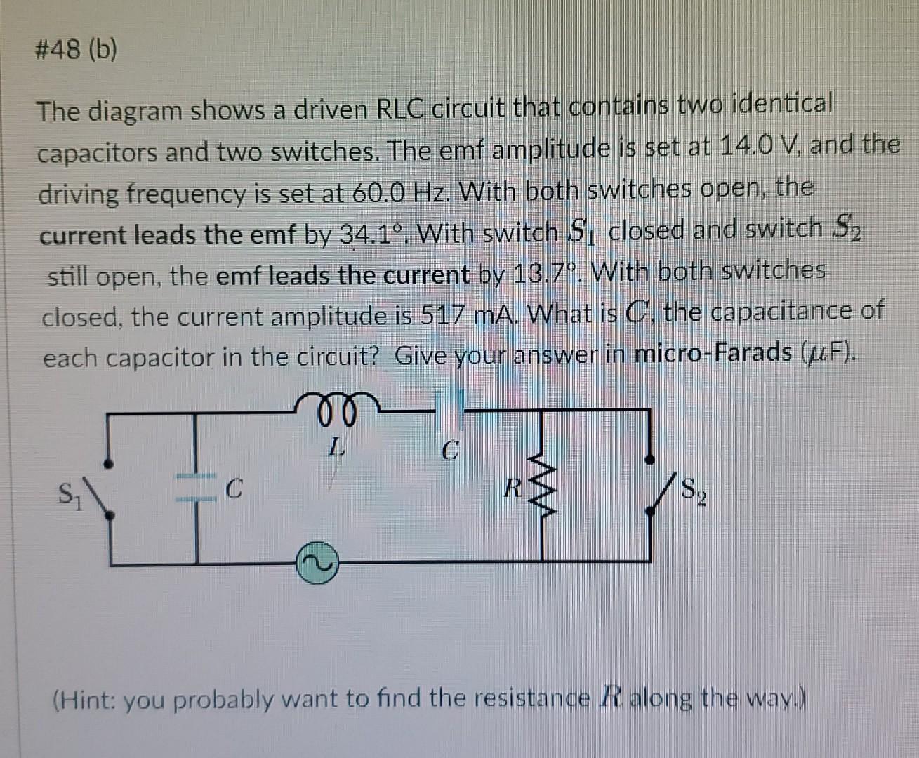 Solved The diagram shows a driven RLC circuit that contains | Chegg.com