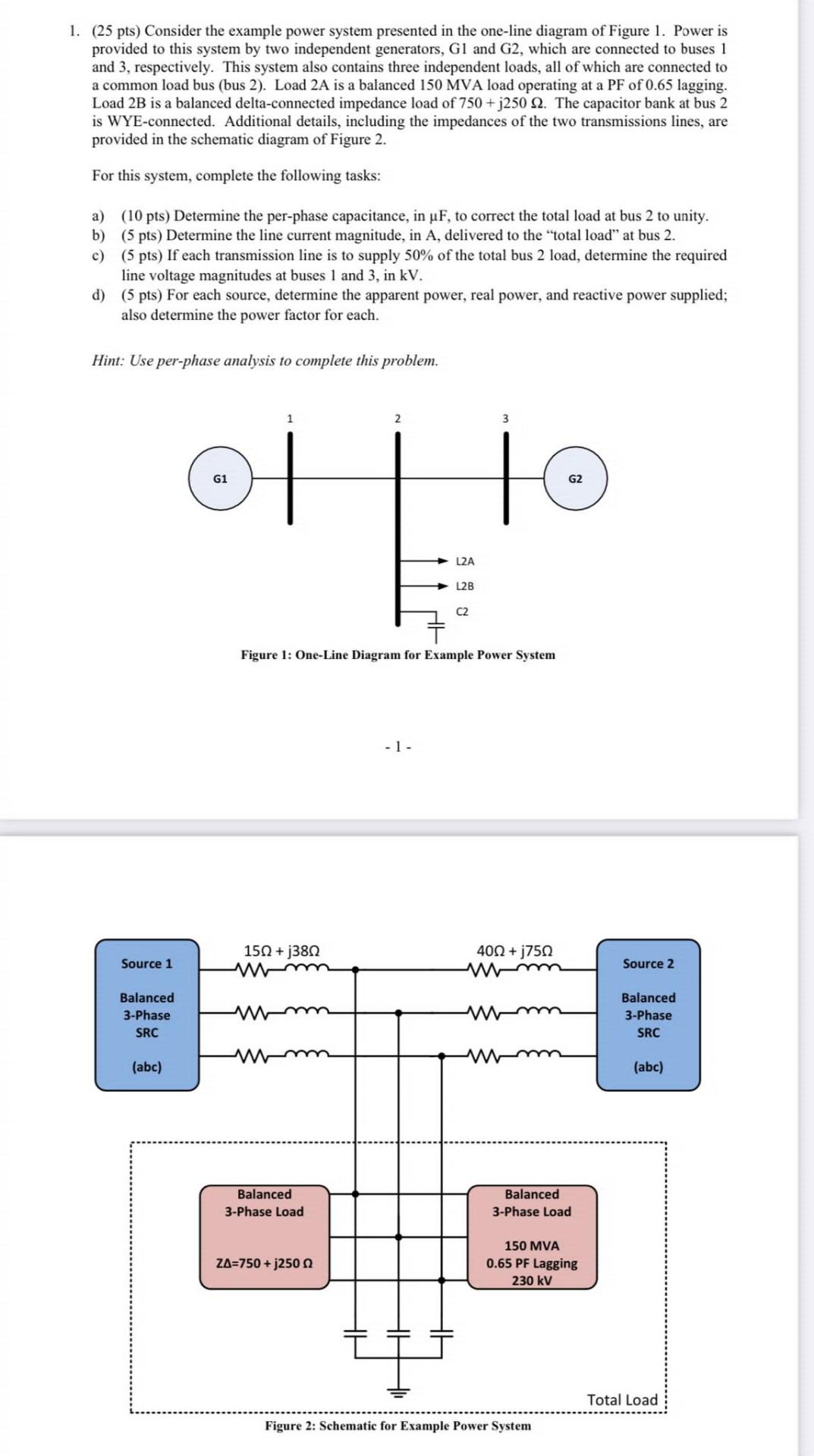 Solved 1. (25 pts) Consider the example power system | Chegg.com