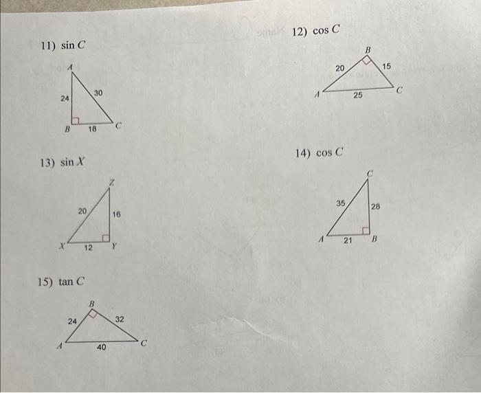Solved 12) cosC 11) sinC | Chegg.com