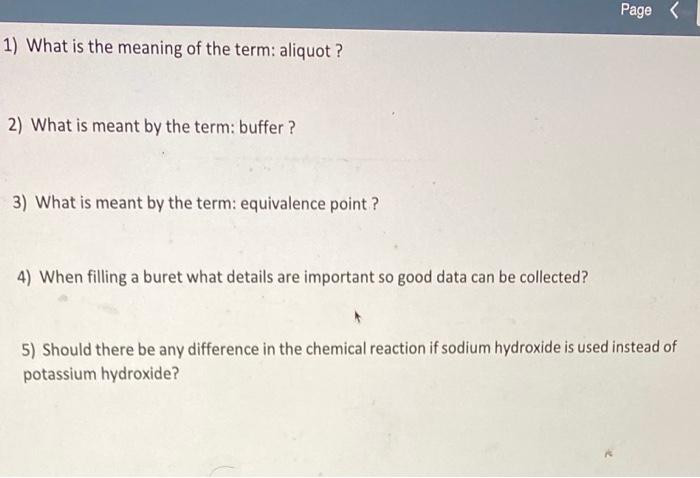 Solved Page 1) What is the meaning of the term: aliquot ? 2) | Chegg.com