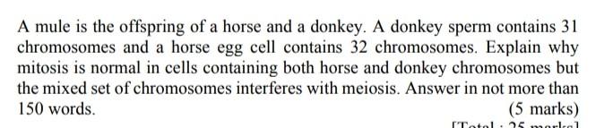 Solved A mule is the offspring of a horse and a donkey. A | Chegg.com