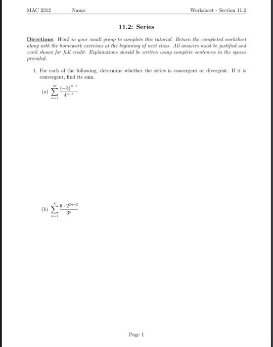 Solved MAC 2312 Name Worksheet - Section 11.2 11.2: Series | Chegg.com