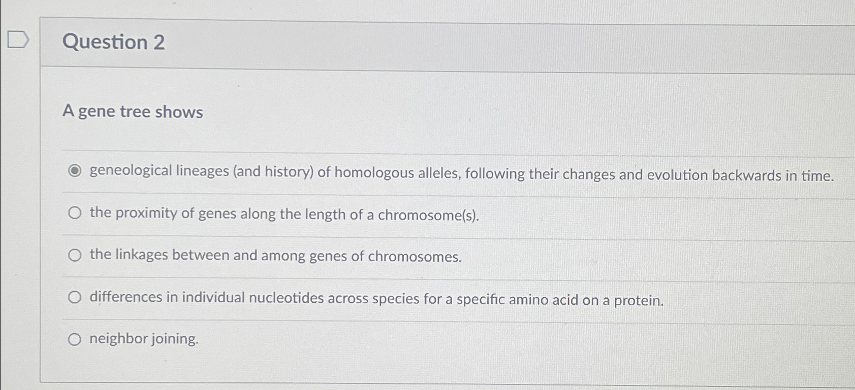 Solved Question 2A gene tree showsgeneological lineages (and | Chegg.com