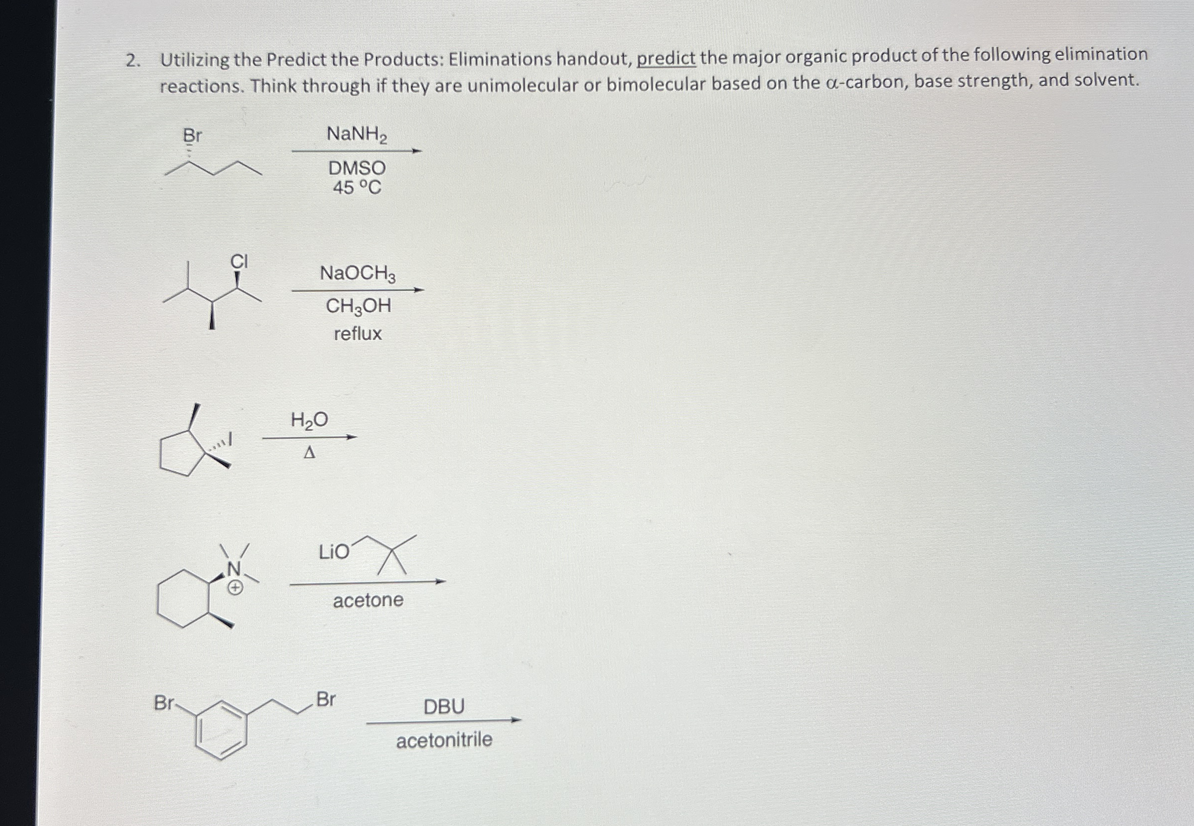 Solved Utilizing the Predict the Products: Eliminations | Chegg.com