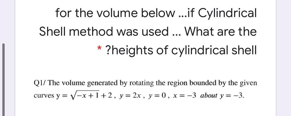 Solved for the volume below ...if Cylindrical Shell method | Chegg.com