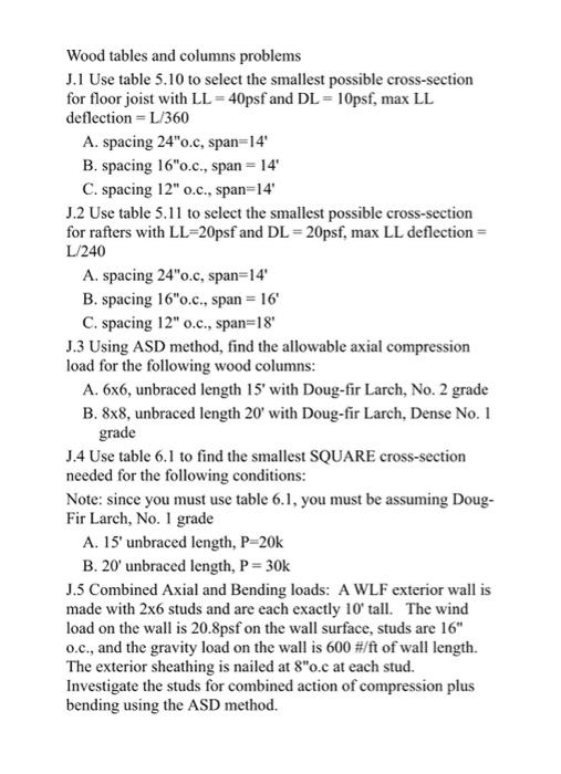 Solved Wood tables and columns problems J.1 Use table 5.10 | Chegg.com