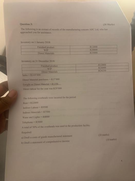 Solved Question 3: (30) Marks) The following is an excract | Chegg.com