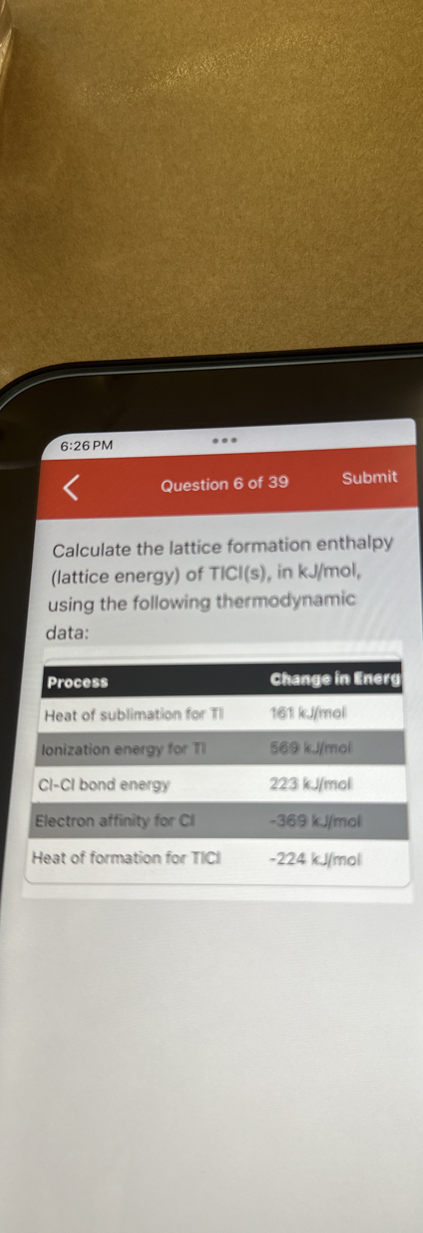 Solved Calculate the lattice formation enthalpy(lattice | Chegg.com