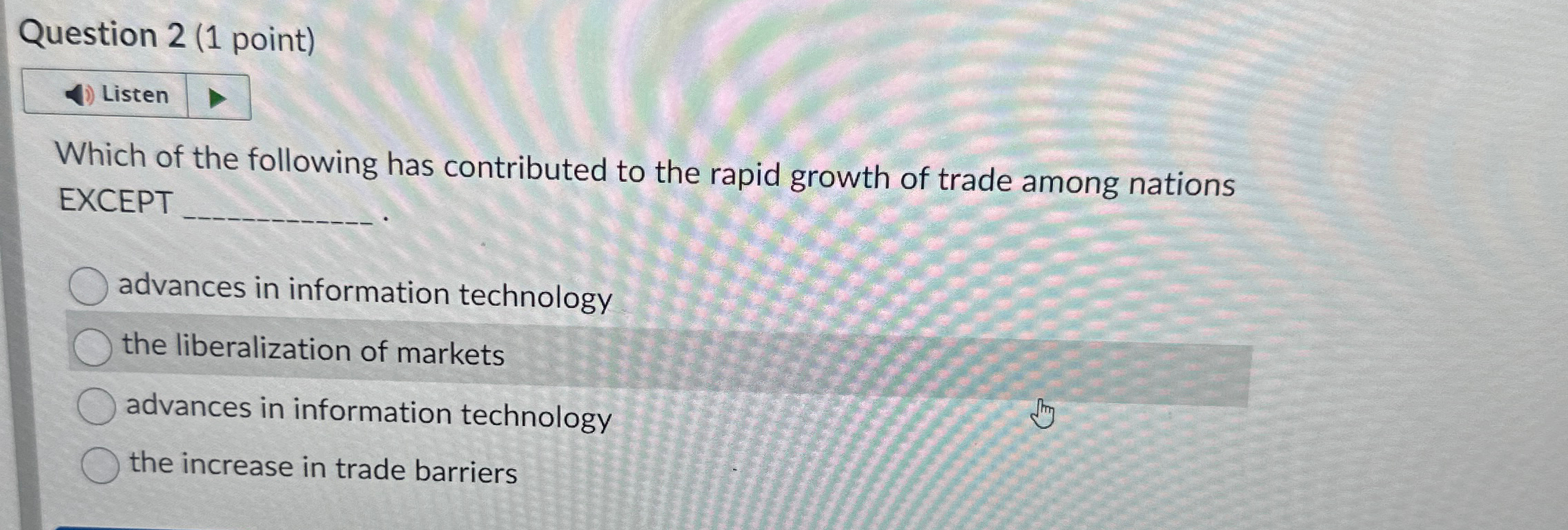 Solved Question 2 (1 ﻿point)ListenWhich of the following has | Chegg.com