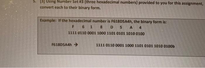 Solved 5. Using Number Set #3 (three hexadecimal numbers) | Chegg.com