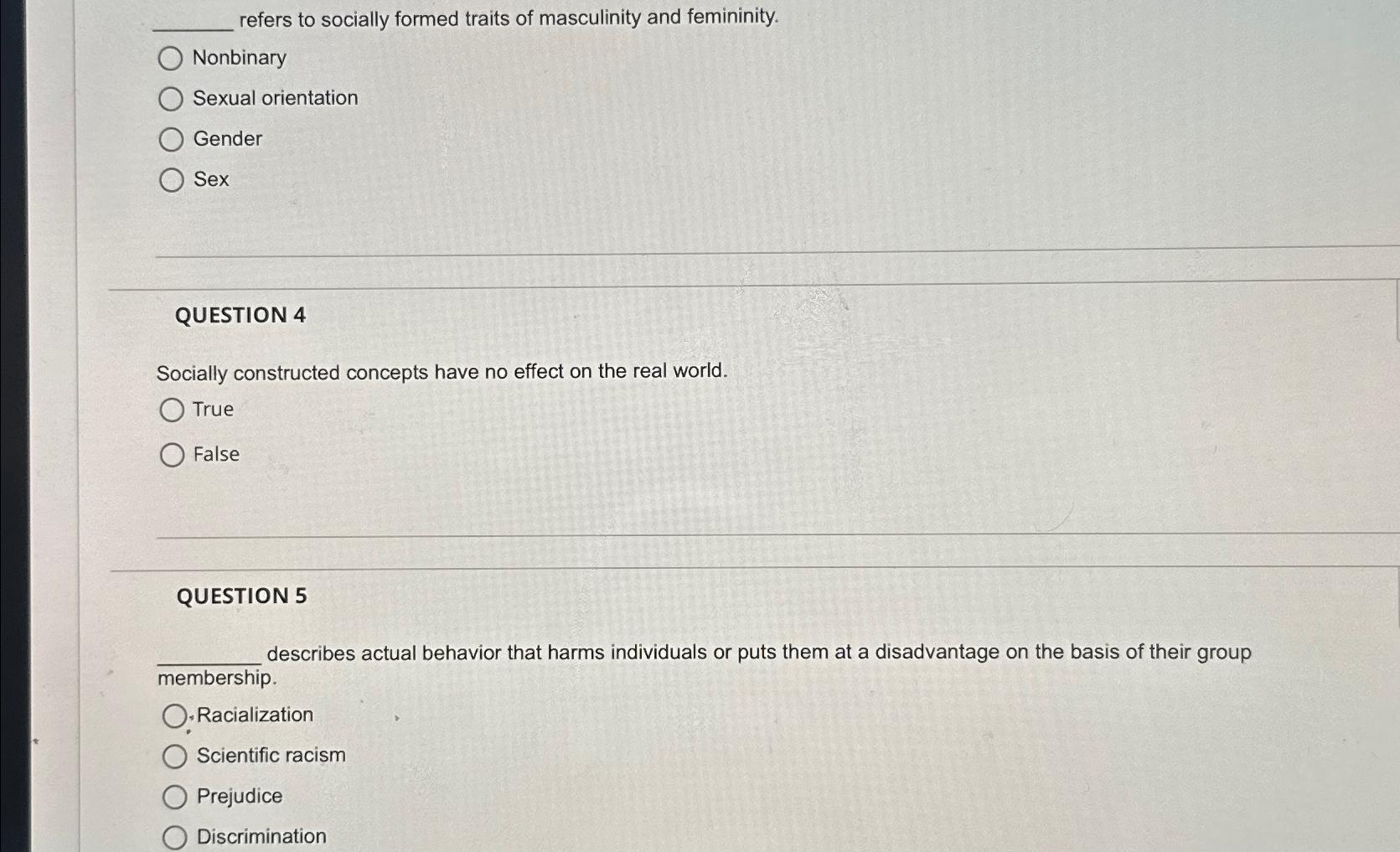 Solved refers to socially formed traits of masculinity and | Chegg.com