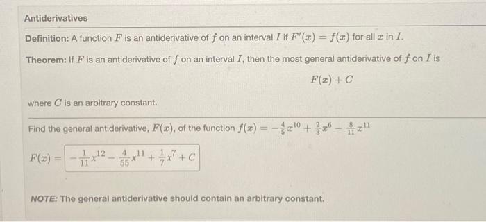Solved Definition: A function F is an antiderivative of f on | Chegg.com