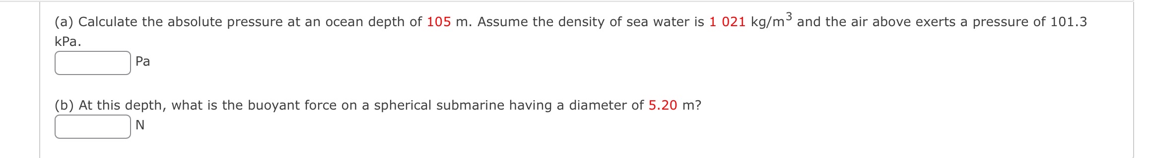 Solved (a) ﻿Calculate the absolute pressure at an ocean | Chegg.com