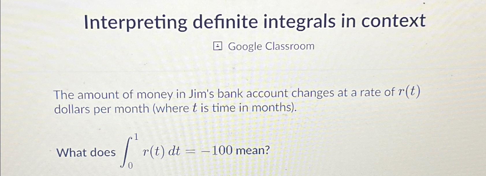 Solved Interpreting definite integrals in contextGoogle | Chegg.com