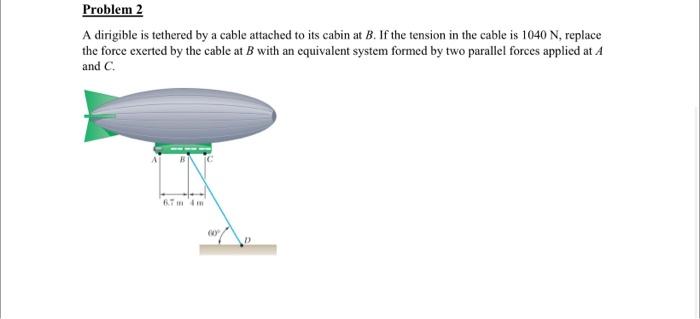 Solved A dirigible is tethered by a cable attached to its | Chegg.com