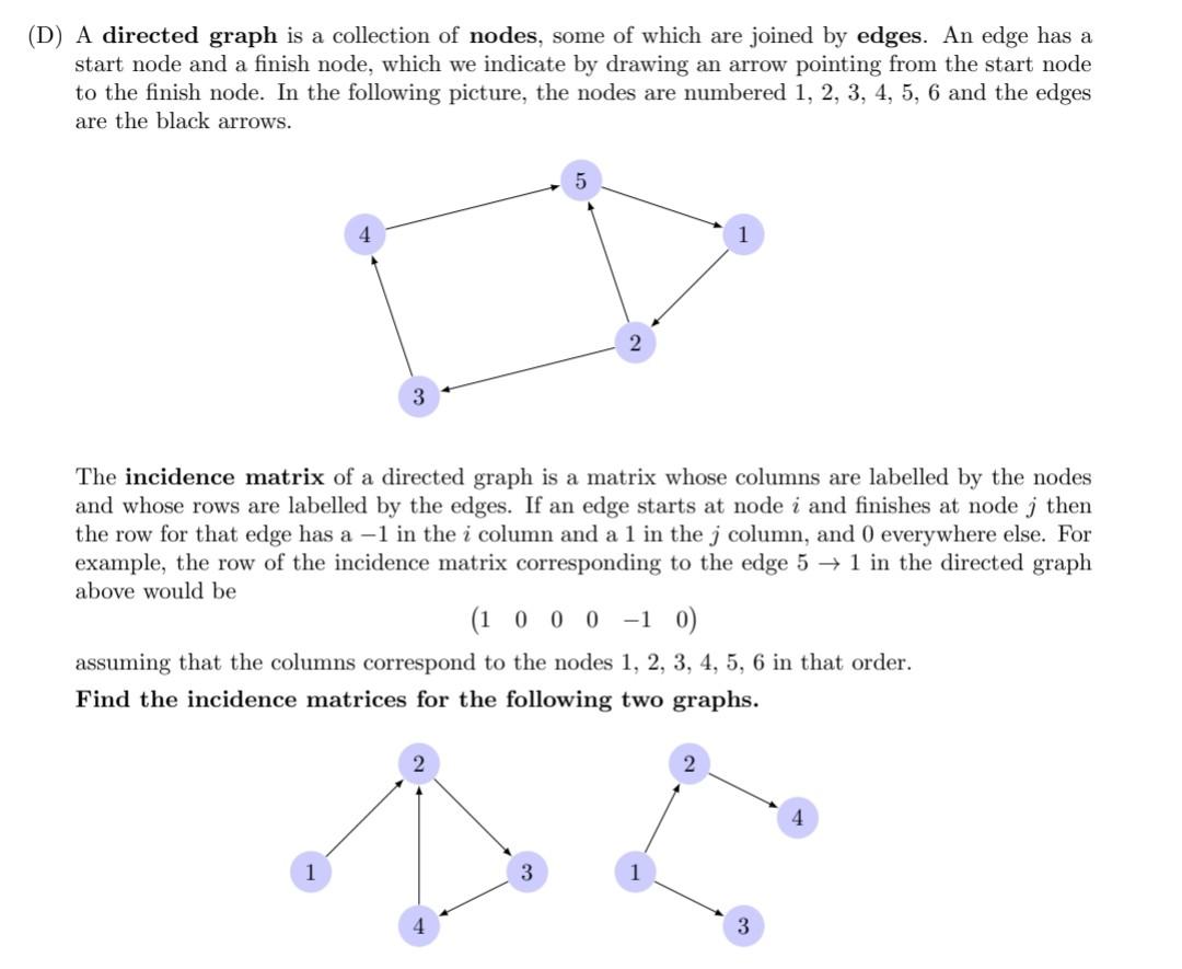 Solved D) A directed graph is a collection of nodes, some of | Chegg.com