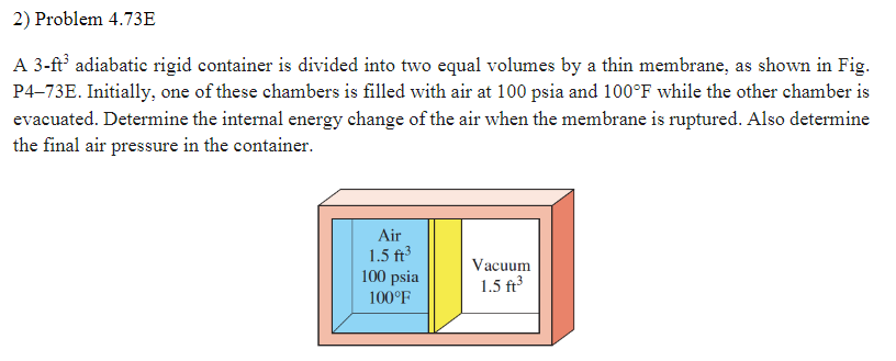 Solved A 3-ft 3 ﻿adiabatic rigid container is divided into | Chegg.com