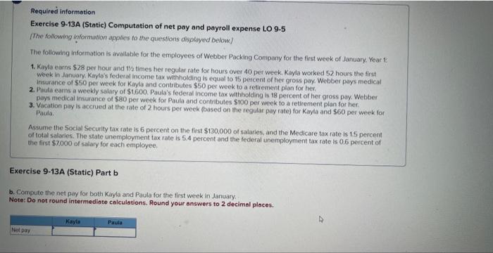 Solved Required informetion Exercise 9.13A (Static) | Chegg.com