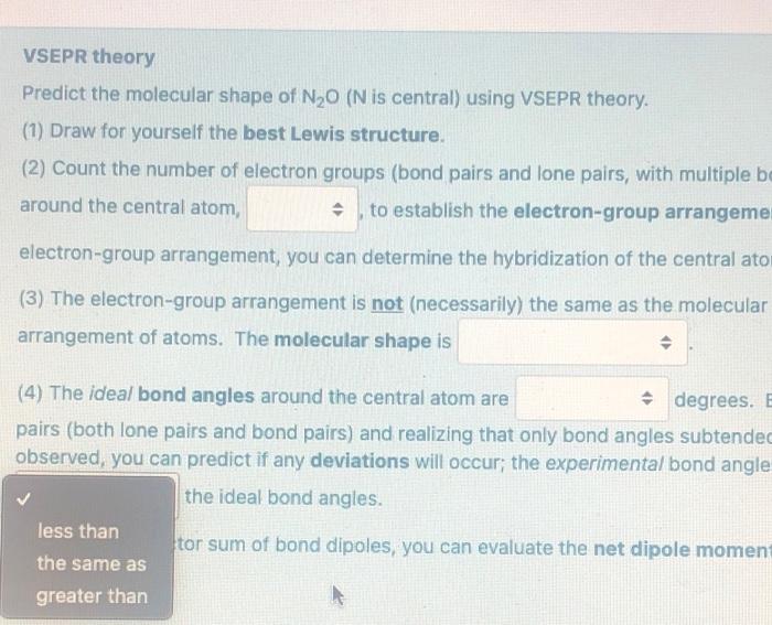 Solved VSEPR theory Predict the molecular shape of N,O (Nis | Chegg.com