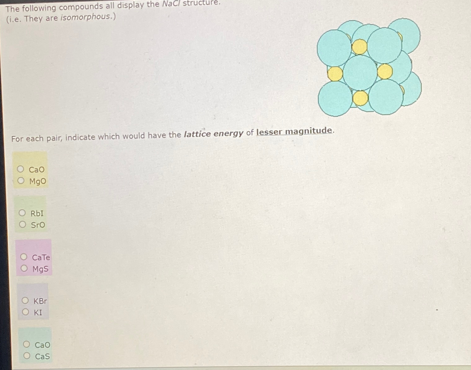 Solved The following compounds all display the NaCl | Chegg.com