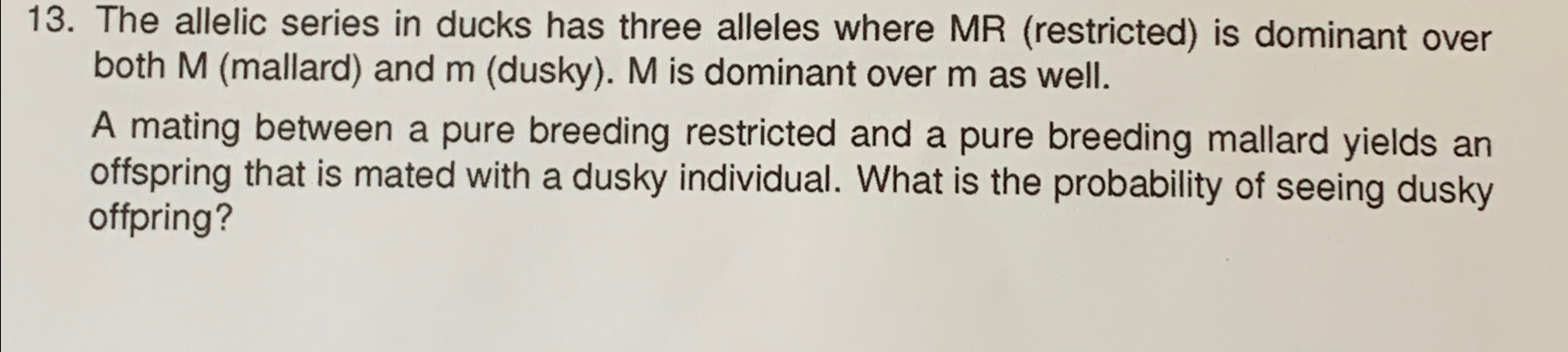 Solved The allelic series in ducks has three alleles where | Chegg.com