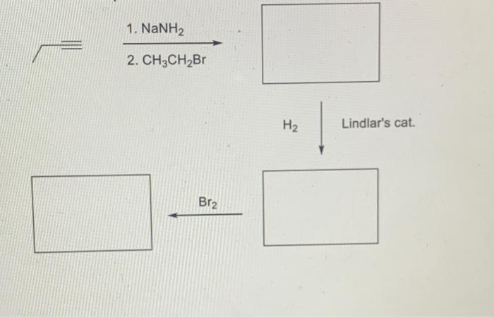 Solved 1. NaNH2 2. CH3CH2Br H2 Lindlar's cat. Br2 | Chegg.com