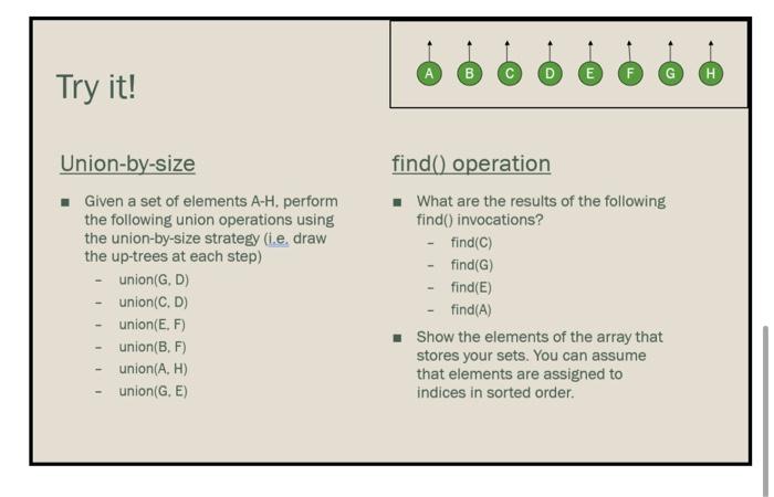 Solved Union-by-size find() operation - Given a set of | Chegg.com