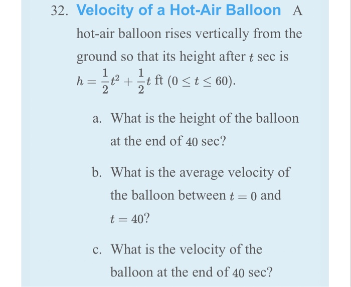Solved 32. Velocity of a Hot-Air Balloon A hot-air balloon | Chegg.com