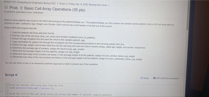 Uomo Prob. 3: Basic Cell Array Operations (35 pts) | Chegg.com