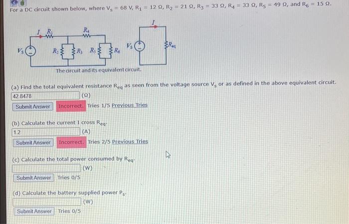 Solved For a DC circuit shown below, where | Chegg.com