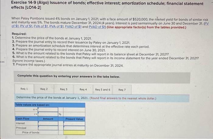 Solved Exercise 14-9 (Algo) Issuance of bonds; effective | Chegg.com