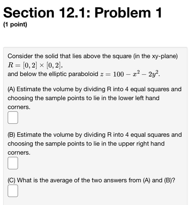 Solved Section 12 1 Problem 1 1 Point Consider The Solid