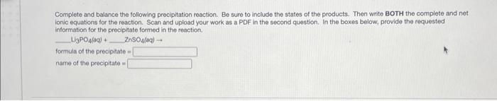 Solved Complete and balance the following precipitation | Chegg.com