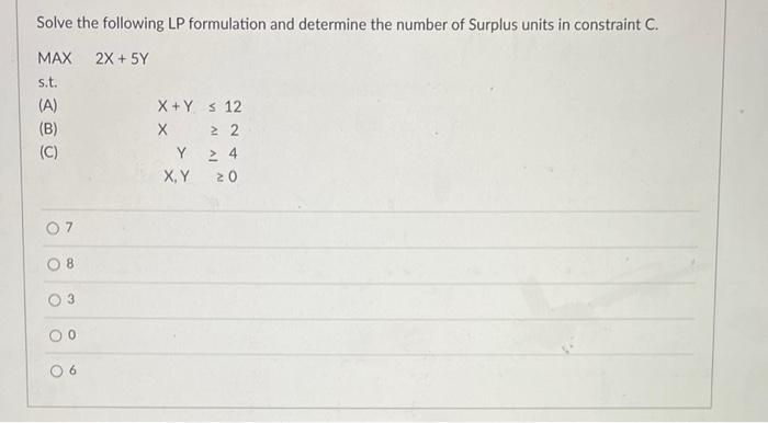 Solved Solve the following LP formulation and determine the | Chegg.com