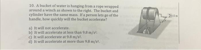 Solved 10. A bucket of water is hanging from a rope wrapped | Chegg.com