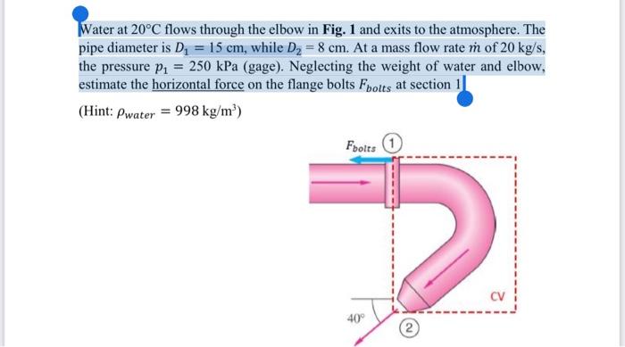 Solved Water at 20°C flows through the elbow in Fig. 1 and | Chegg.com
