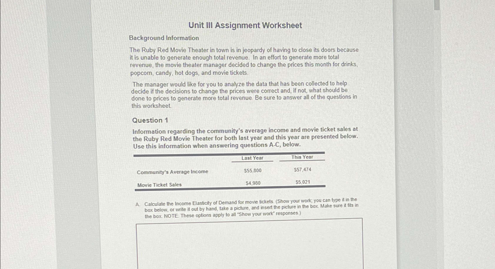 Solved Unit III Assignment WorksheetBackground | Chegg.com