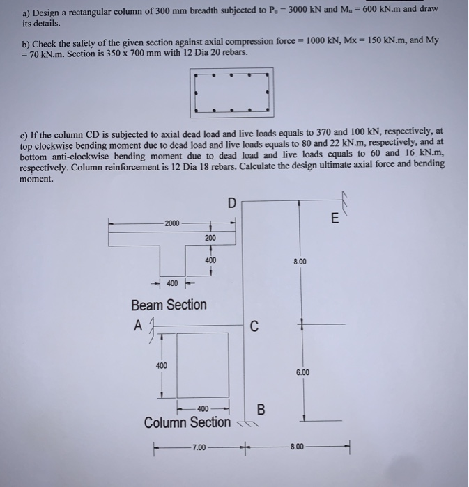 a) Design a rectangular column of 300 mm breadth | Chegg.com