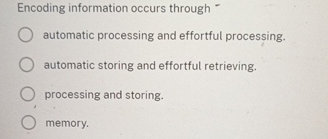 Solved Encoding information occurs throughautomatic | Chegg.com