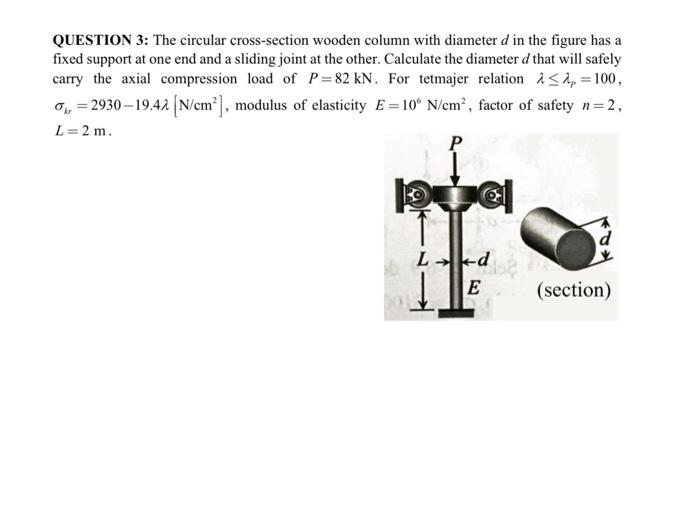 Solved QUESTION 3: The circular cross-section wooden column | Chegg.com