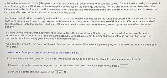 Solved Individual retirement accounts (IRAs) were | Chegg.com