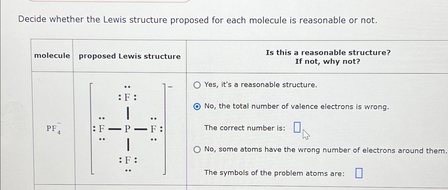 Solved Decide whether the Lewis structure proposed for each | Chegg.com
